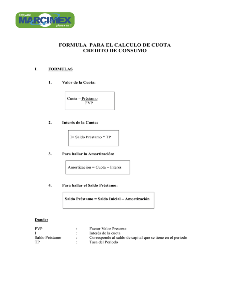 formula para el calculo de cuota