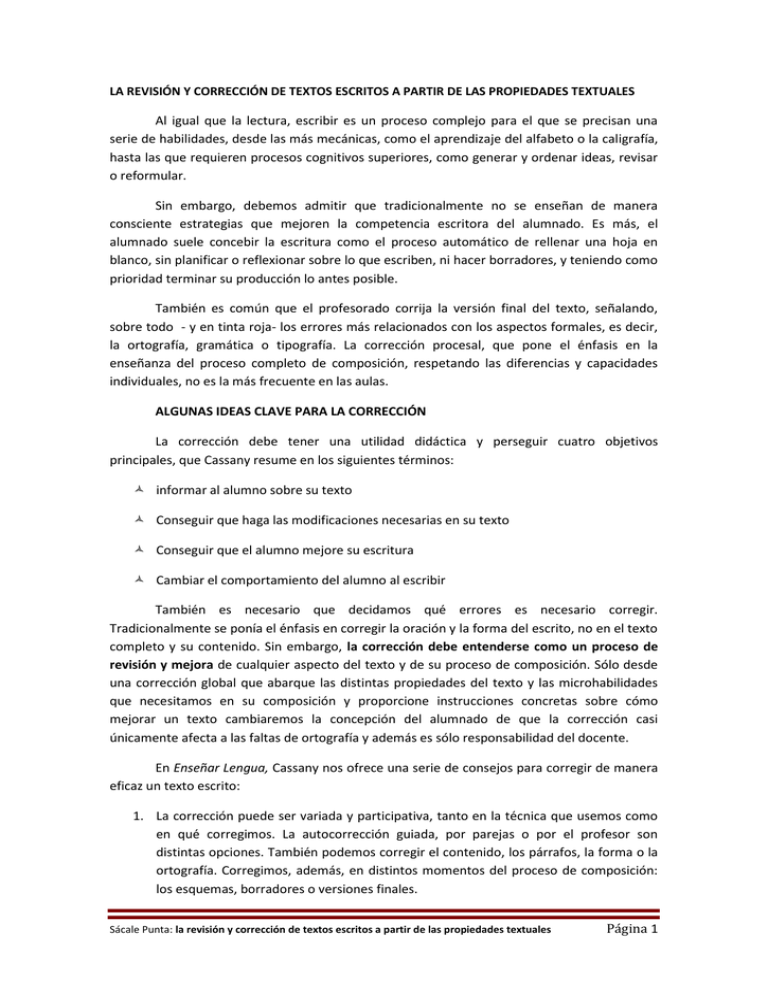 LA REVISIÓN Y CORRECCIÓN DE TEXTOS ESCRITOS A PARTIR
