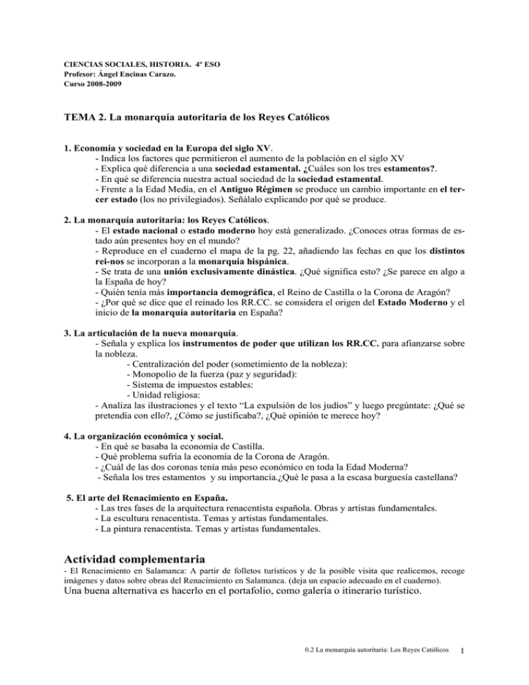 DEMOS. UNIDAD 0.2. La monarquía autoritaria. Los RR.CC