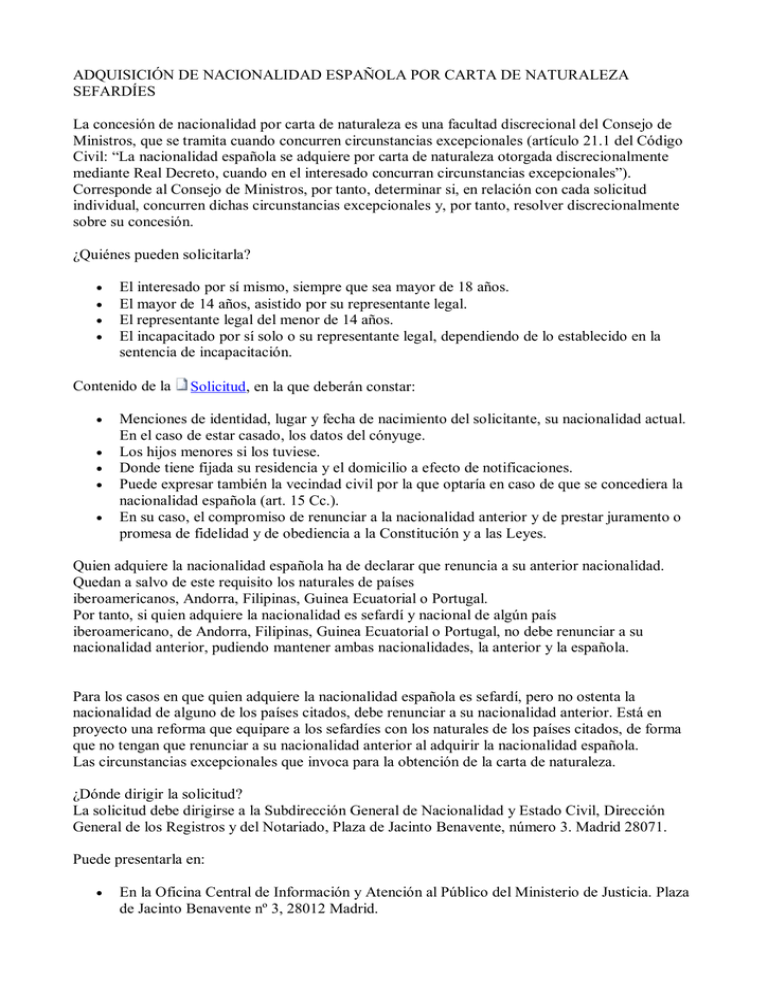 ADQUISICIÓN DE NACIONALIDAD ESPAÑOLA POR CARTA DE