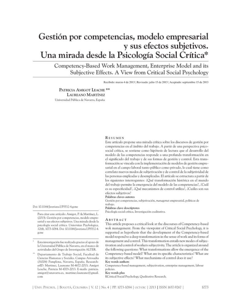 Gestión por competencias, modelo empresarial y sus efectos