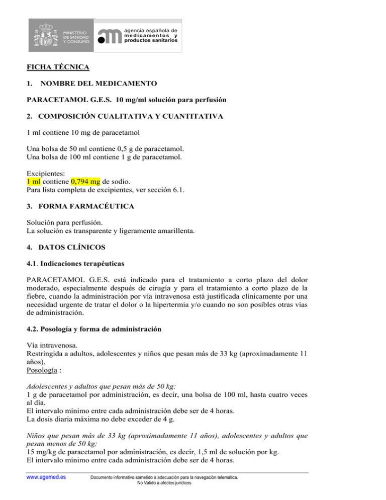 FICHA TÉCNICA 1. NOMBRE DEL MEDICAMENTO