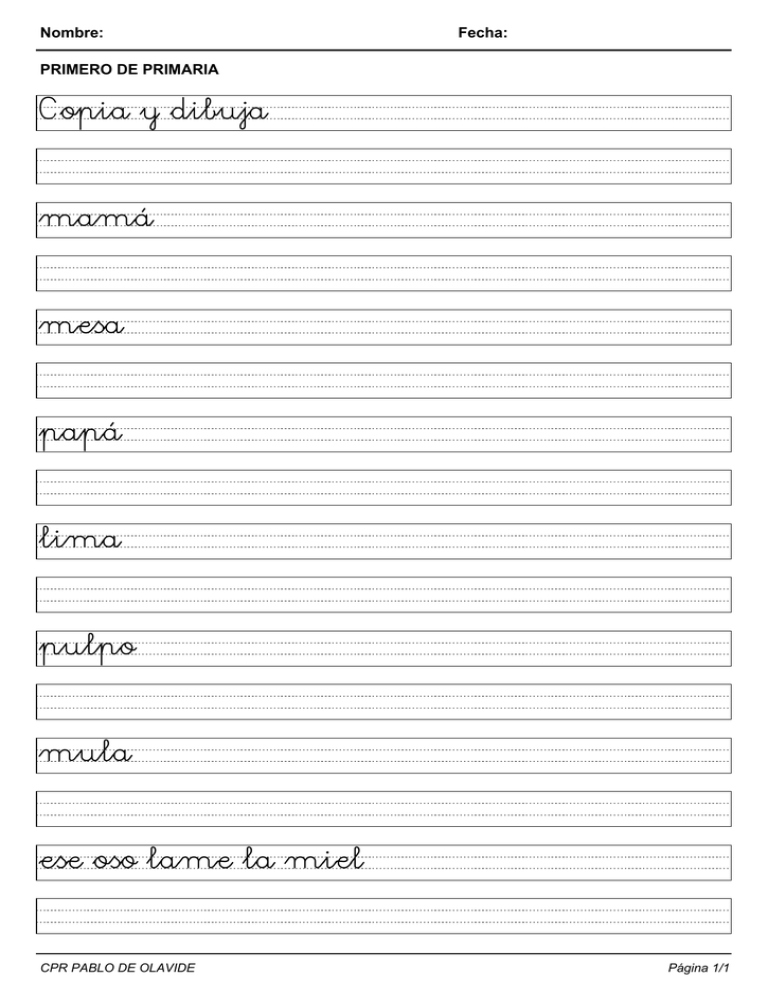 Ejercicios de escritura. Copia