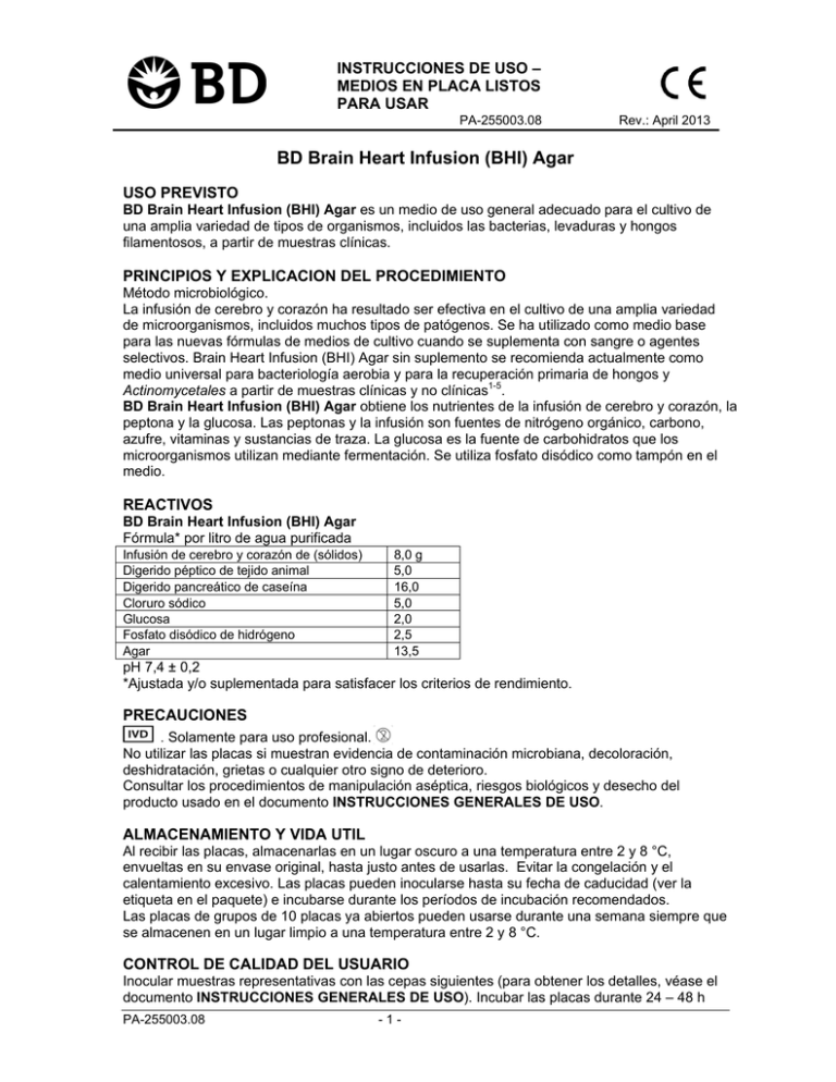 BD Brain Heart Infusion (BHI) Agar