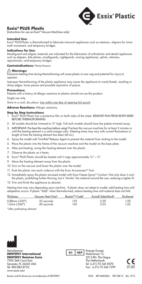Essix® PLUS Plastic - DENTSPLY Raintree Essix