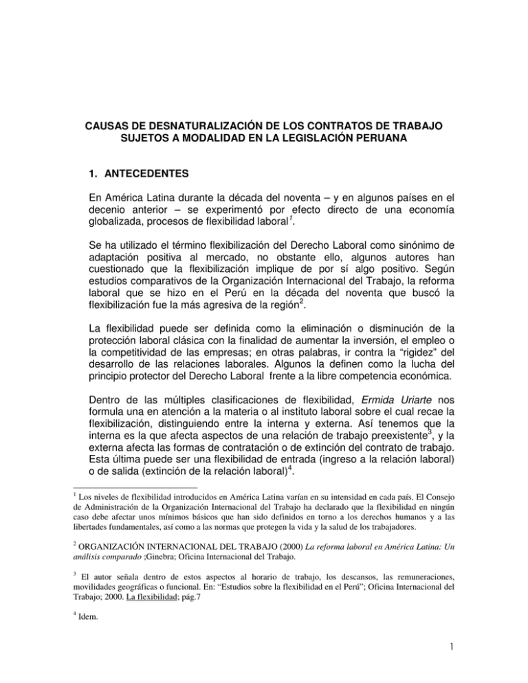 CAUSAS DE DESNATURALIZACIÓN DE LOS CONTRATOS DE