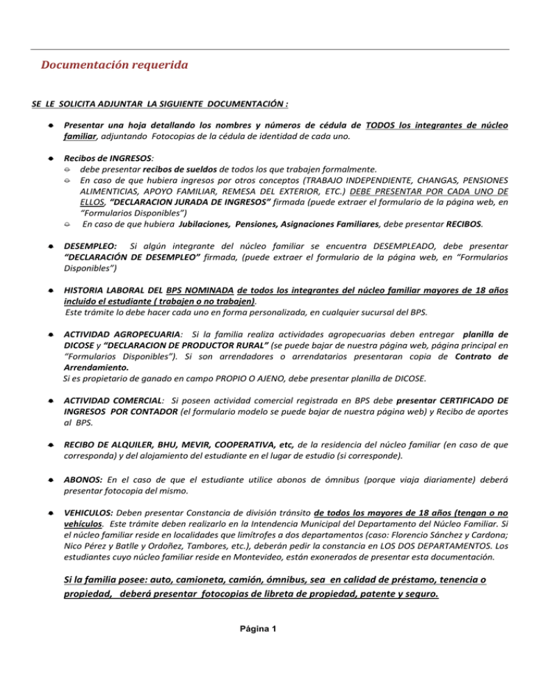 Documentación requerida