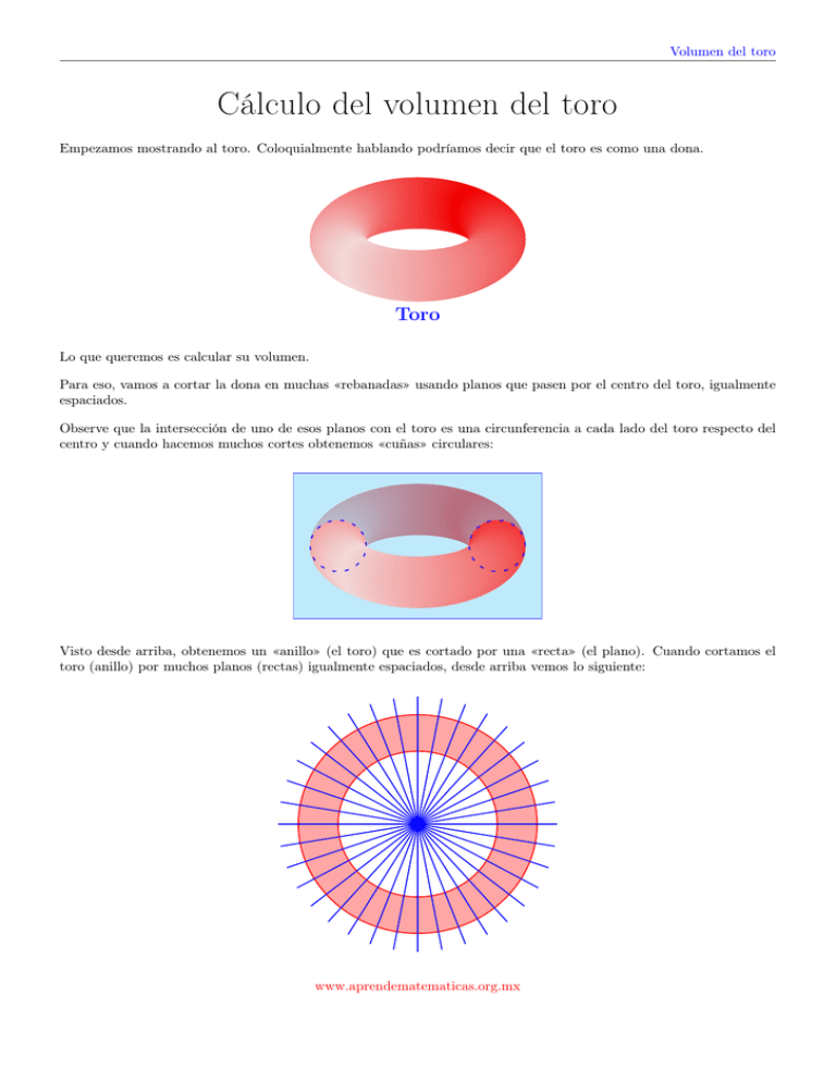 Cálculo del volumen del toro