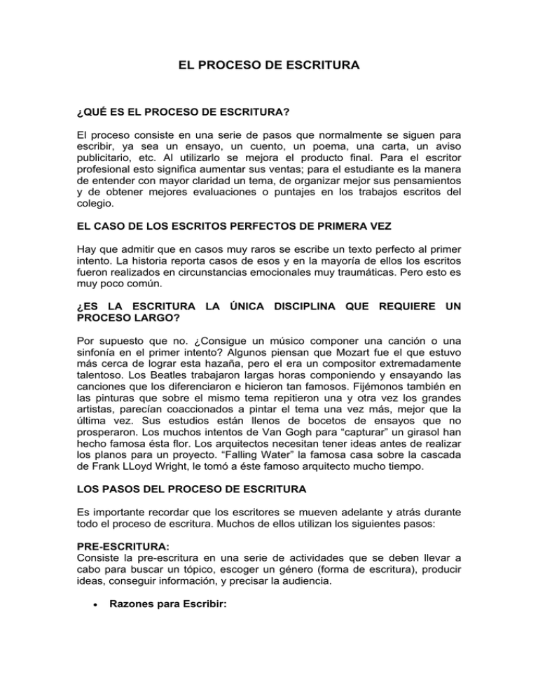 EL PROCESO DE ESCRITURA