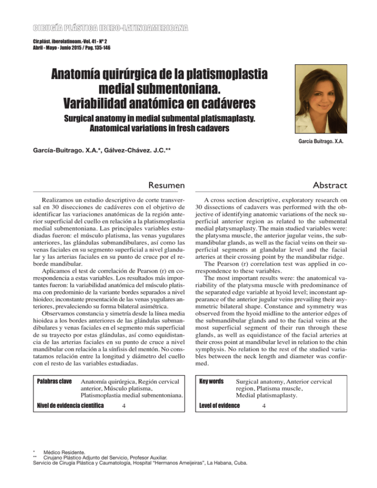 Anatomía quirúrgica de la platismoplastia medial submentoniana