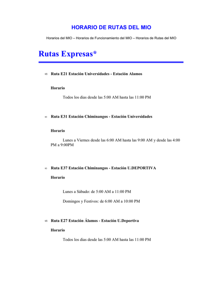 Horarios de Rutas del MIO