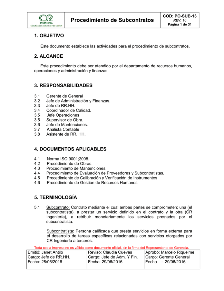 Procedimiento de Subcontratos