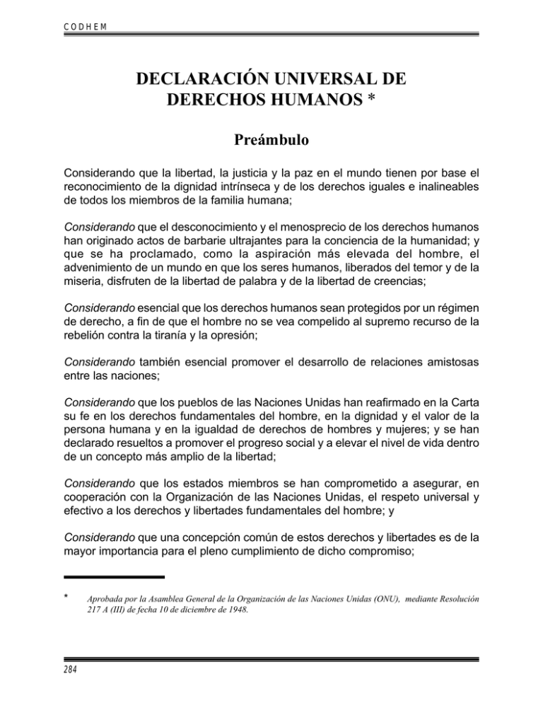 DECLARACIÓN UNIVERSAL DE DERECHOS HUMANOS