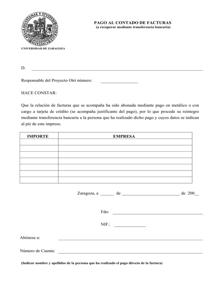 Pago al contado de Facturas