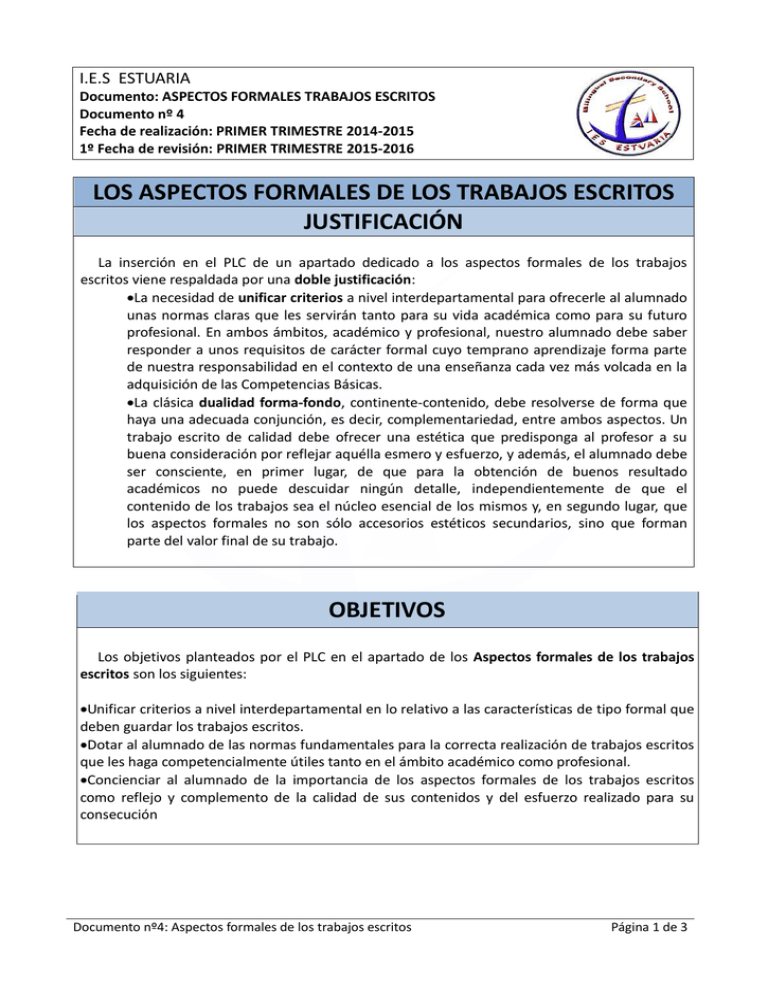 Aspectos formales de los trabajos escritos