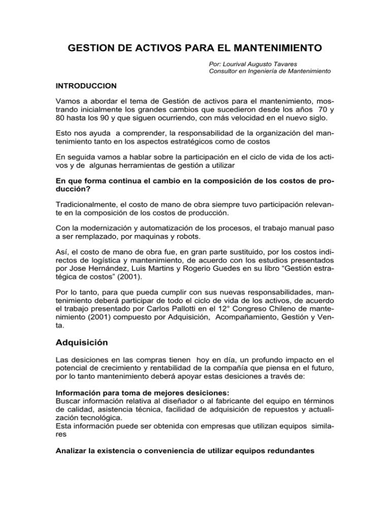 gestion de activos para el mantenimiento