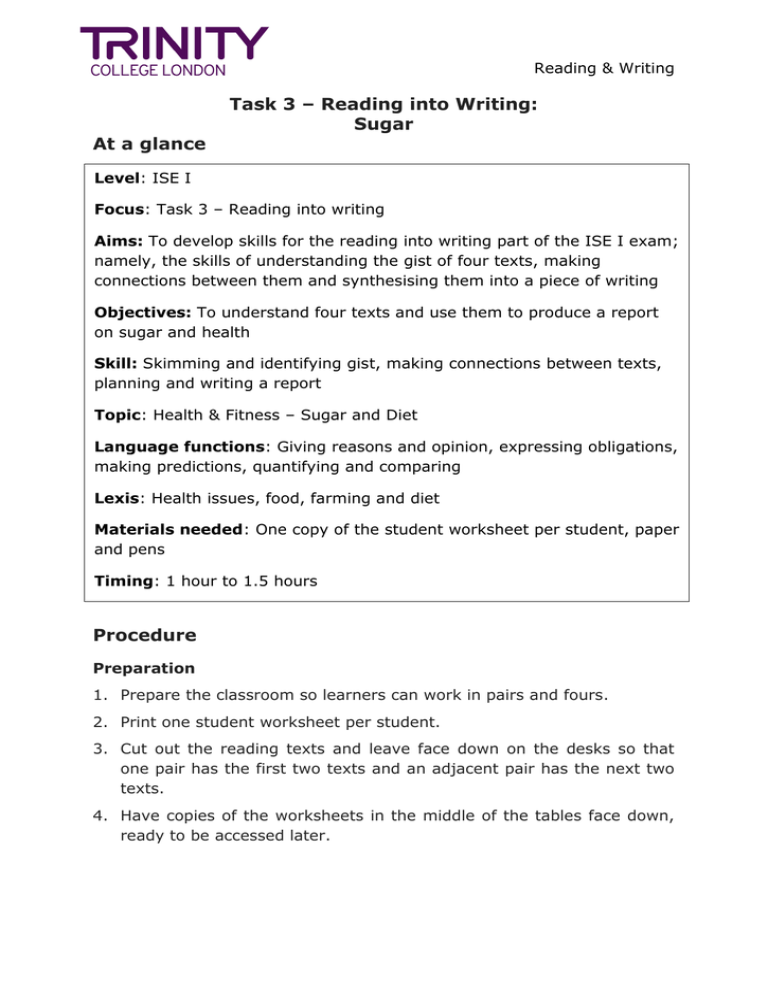 Reading into Writing - Trinity College London