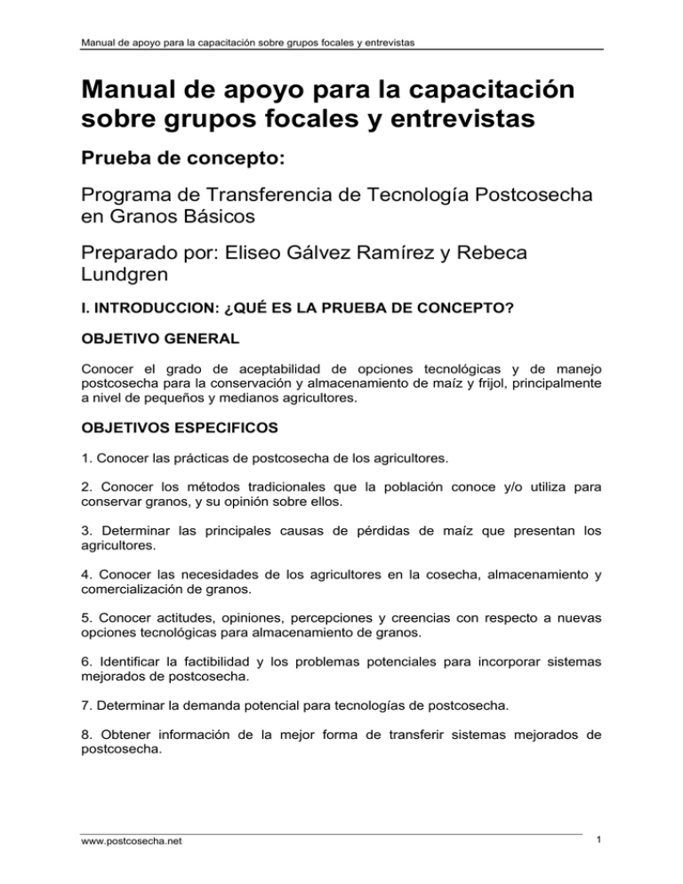 Manual de apoyo para la capacitación sobre grupos focales y