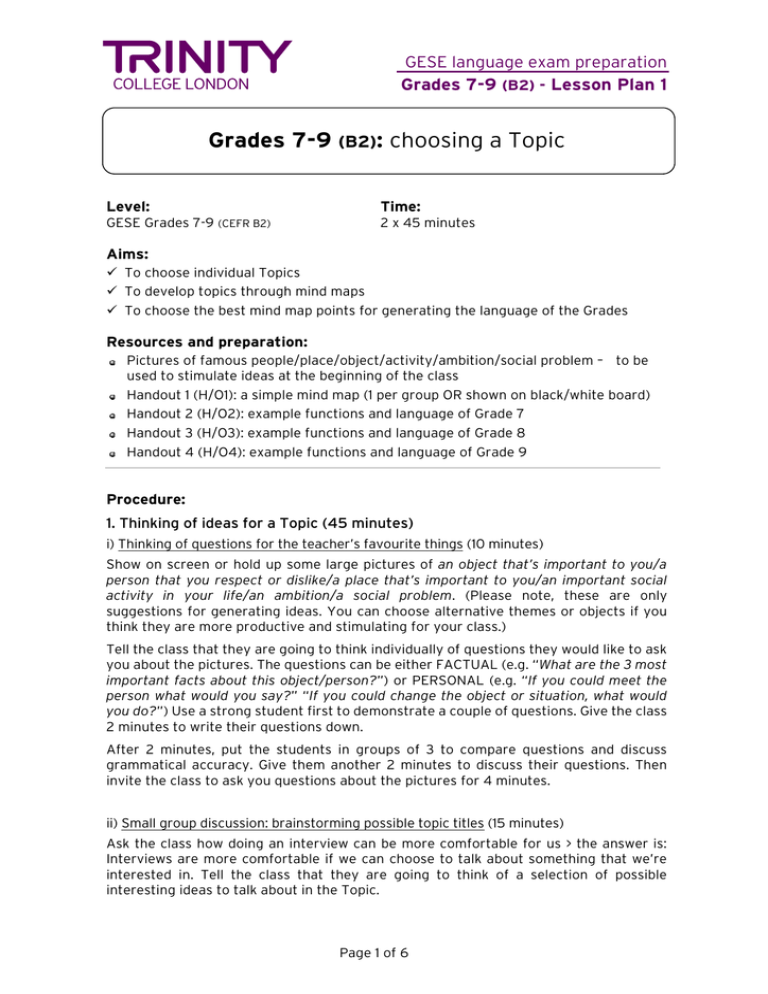 choosing a Topic - Trinity College London