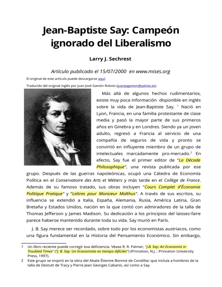 Jean-Baptiste Say: Campeón ignorado del