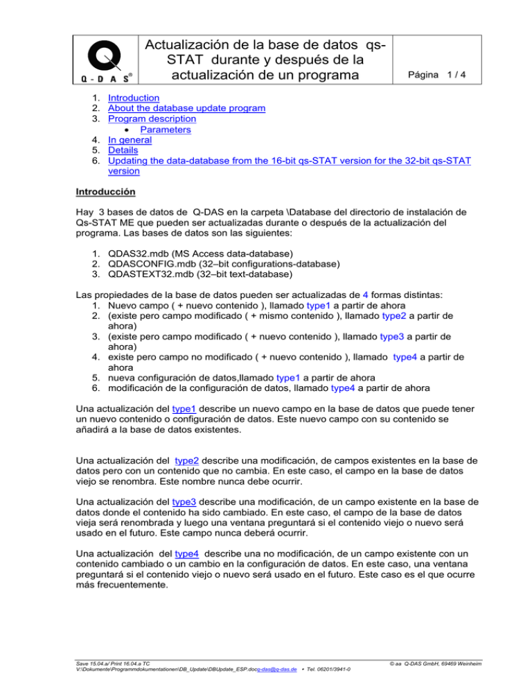 Actualización de la base de datos qs- STAT durante y - Q-DAS