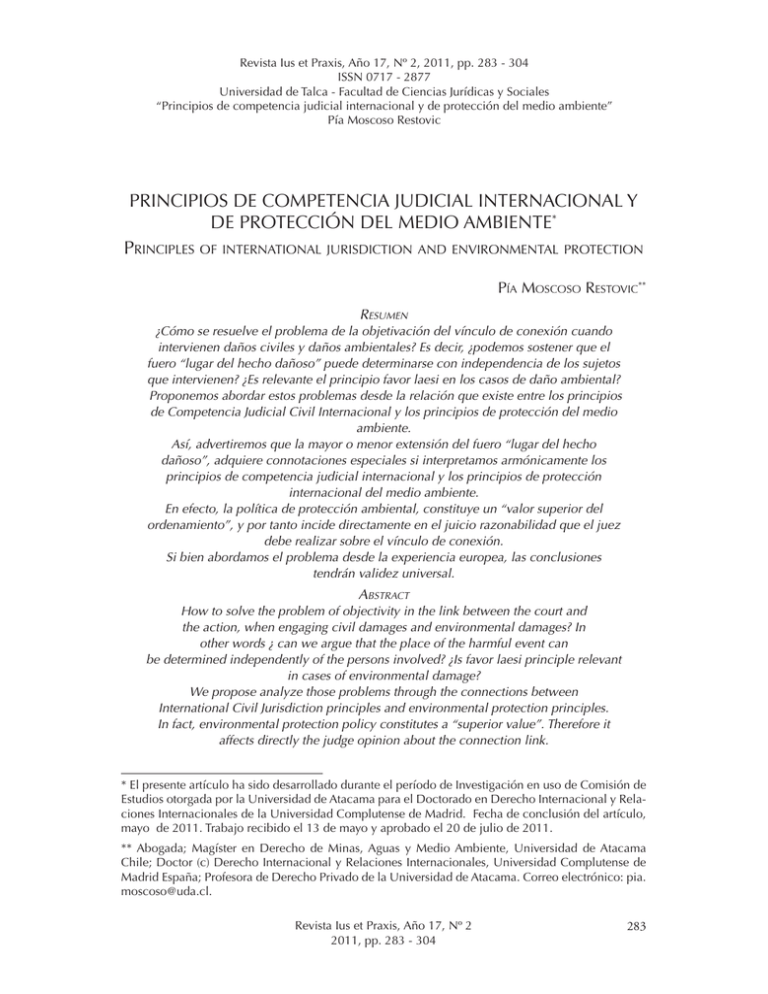 PRINCIPIOS DE COMPETENCIA JUDICIAL INTERNACIONAL Y DE