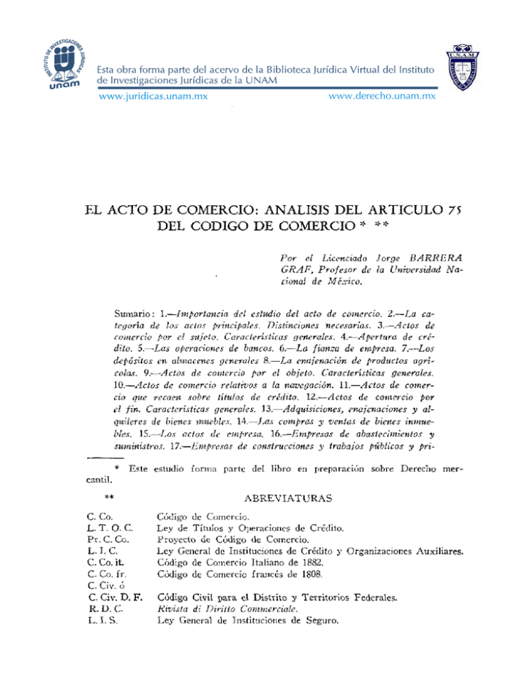 el acto de comercio: analisis del articulo 75 del codigo de