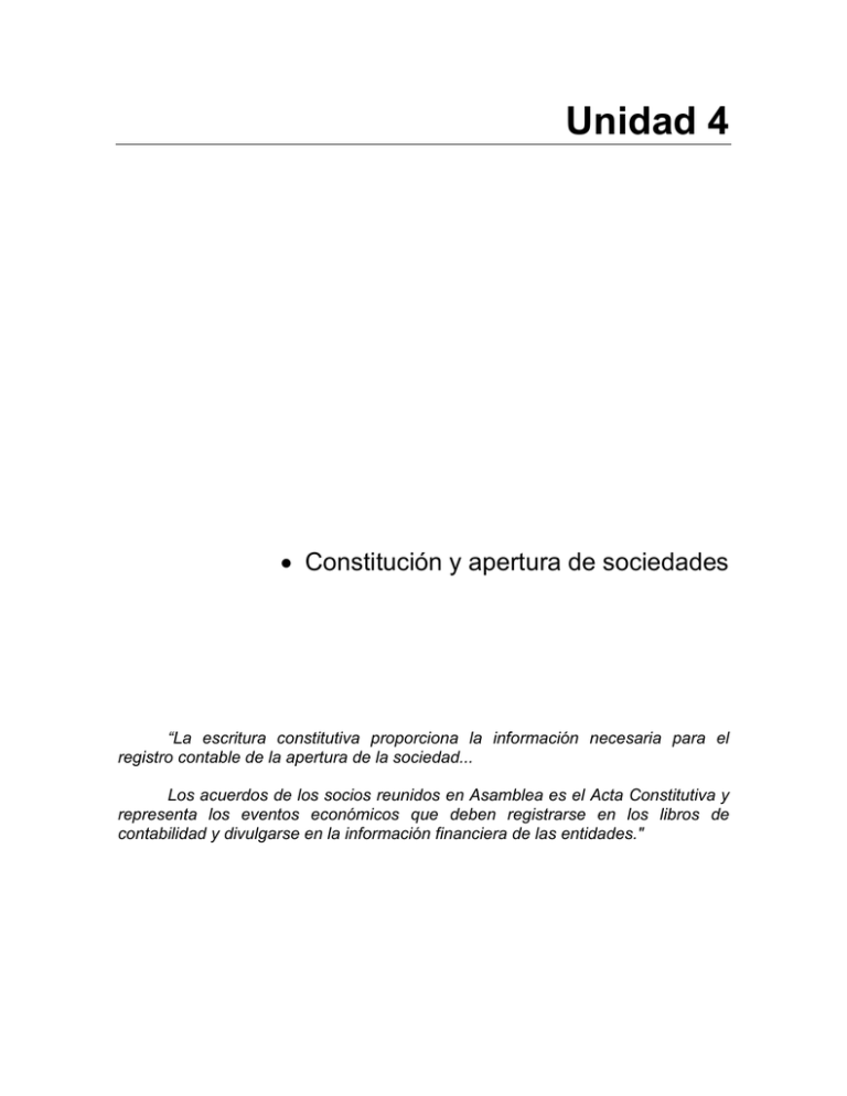 Constitución y apertura de sociedades