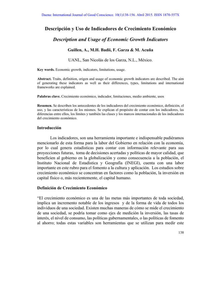 Descripción y Uso de Indicadores de Crecimiento Económico