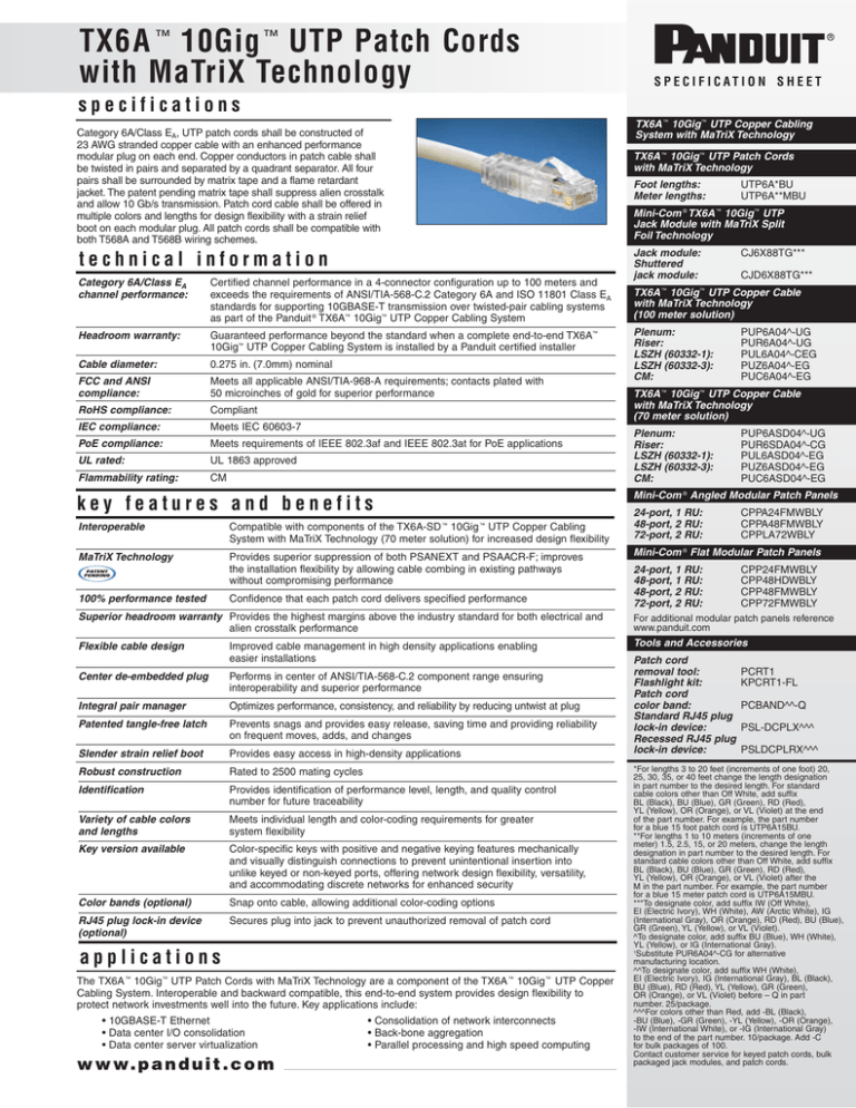 TX6A™ 10Gig™ UTP Patch Cords with MaTriX Technology