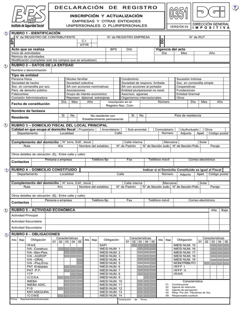 Form. 351 Inscripción y Actualización V03