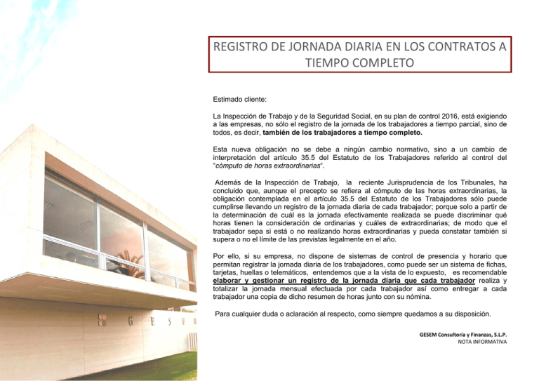 nota informativa registro de jornada a tiempo completo nota informativa registro de jornada a tiempo completo