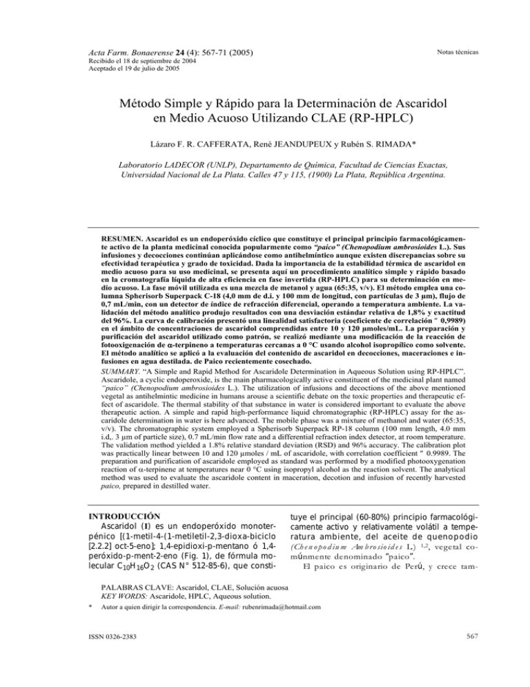 Método Simple y Rápido para la Determinación de Ascaridol en