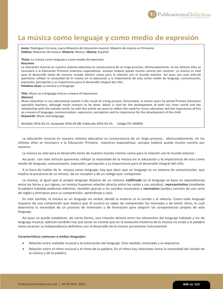 La musica como lenguaje y como medio de expresion
