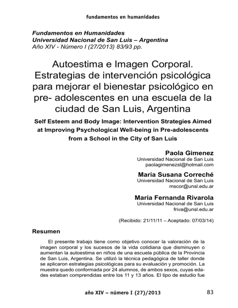 Autoestima e Imagen Corporal. Estrategias de intervención