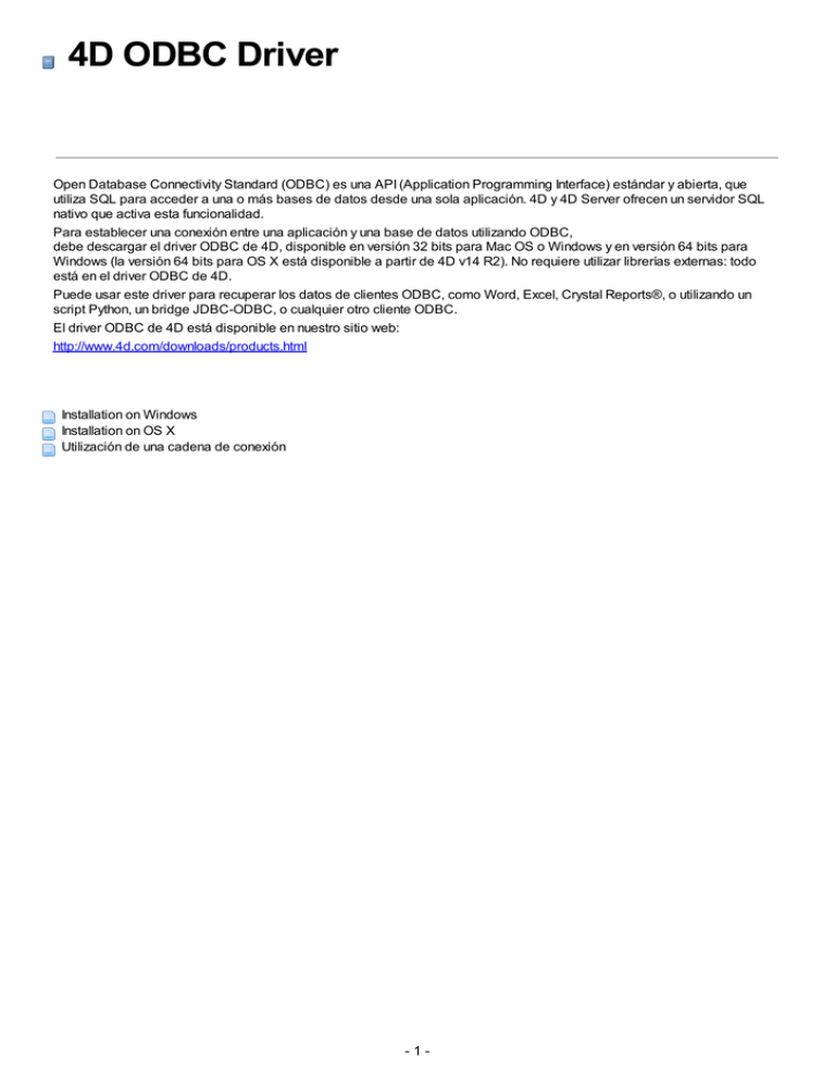 4D Doc Center : 4D ODBC Driver