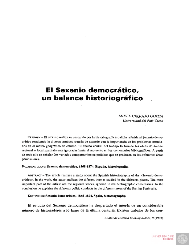 El Sexenio democrático, un balance historiográfico