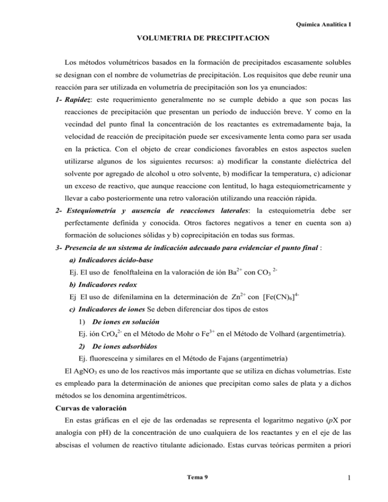 1 VOLUMETRIA DE PRECIPITACION Los métodos volumétricos