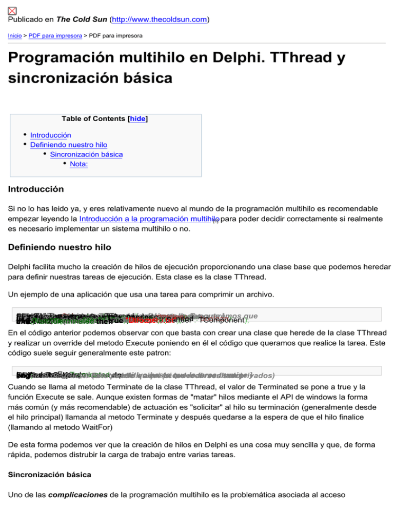 Programación multihilo en Delphi. TThread y
