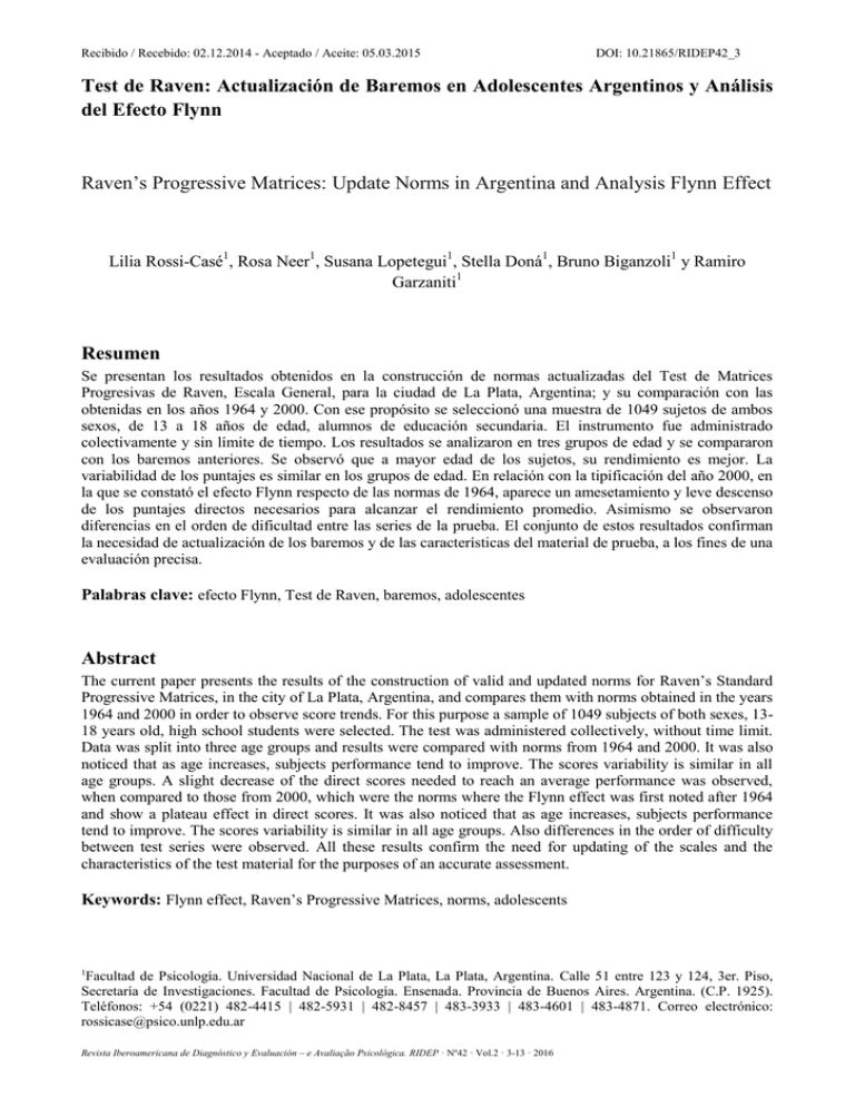 Test de Raven: Actualización de Baremos en Adolescentes
