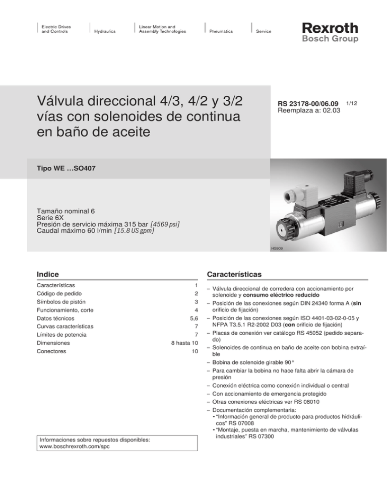 Válvula direccional 4/3, 4/2 y 3/2 vías con solenoides de