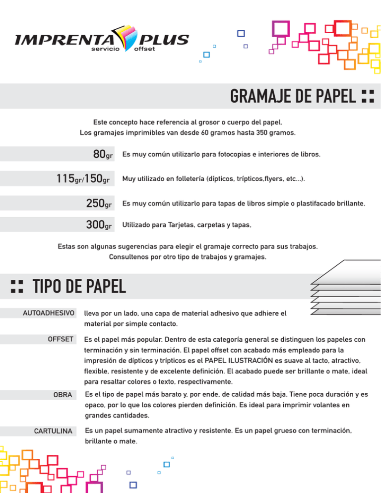 GRAMAJE DE PAPEL :: :: TIPO DE PAPEL