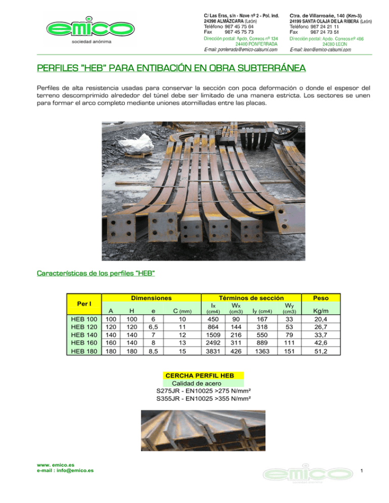 PERFILES ”HEB” PARA ENTIBACIÓN EN OBRA SUBTERRÁNEA