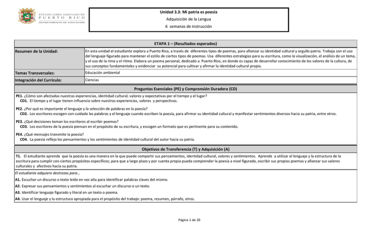 Unidad 3.3: Mi patria es poesía Adquisición de la Lengua 6