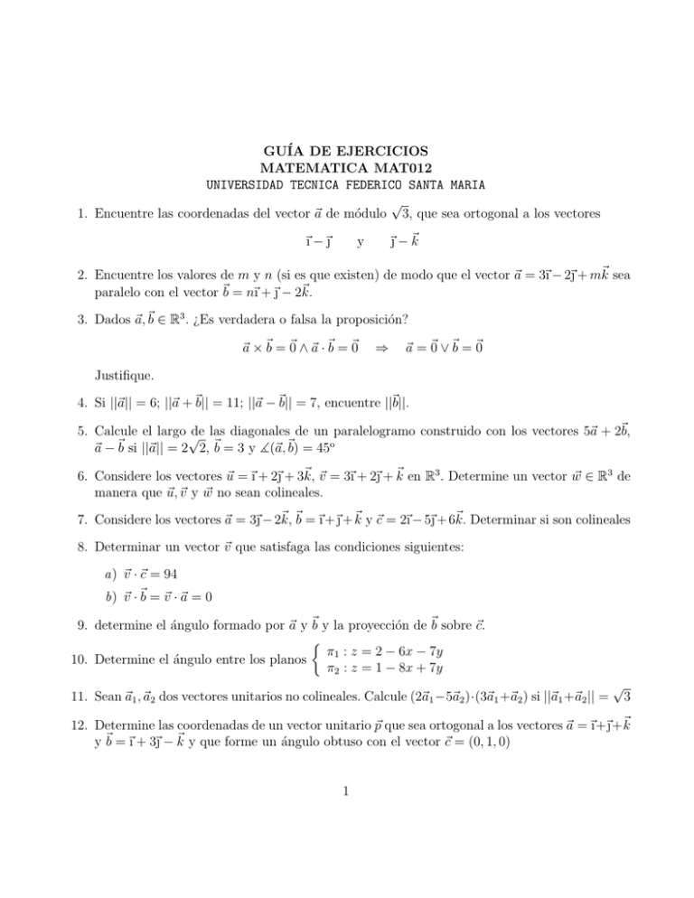 GUÍA DE EJERCICIOS MATEMATICA MAT012 UNIVERSIDAD