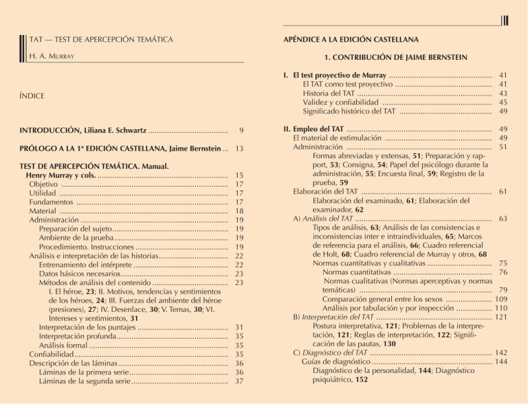 TAT — TEST DE APERCEPCIÓN TEMÁTICA H. A. MurrAy ÍNDICE