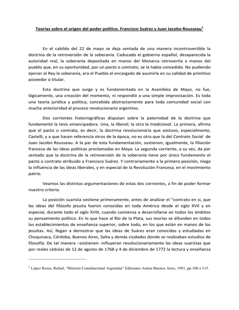 Teorias sobre origen del poder Politico Suarez Rousseau