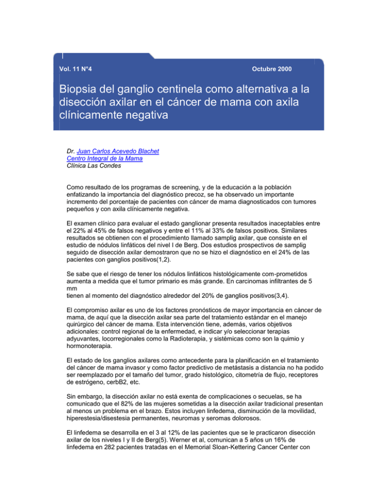 Biopsia del ganglio centinela como alternativa a la disección axilar
