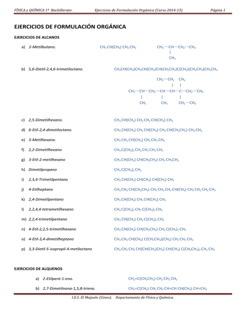 ejercicios de formulación orgánica