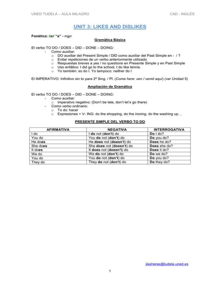 UNIT 3: LIKES AND DISLIKES